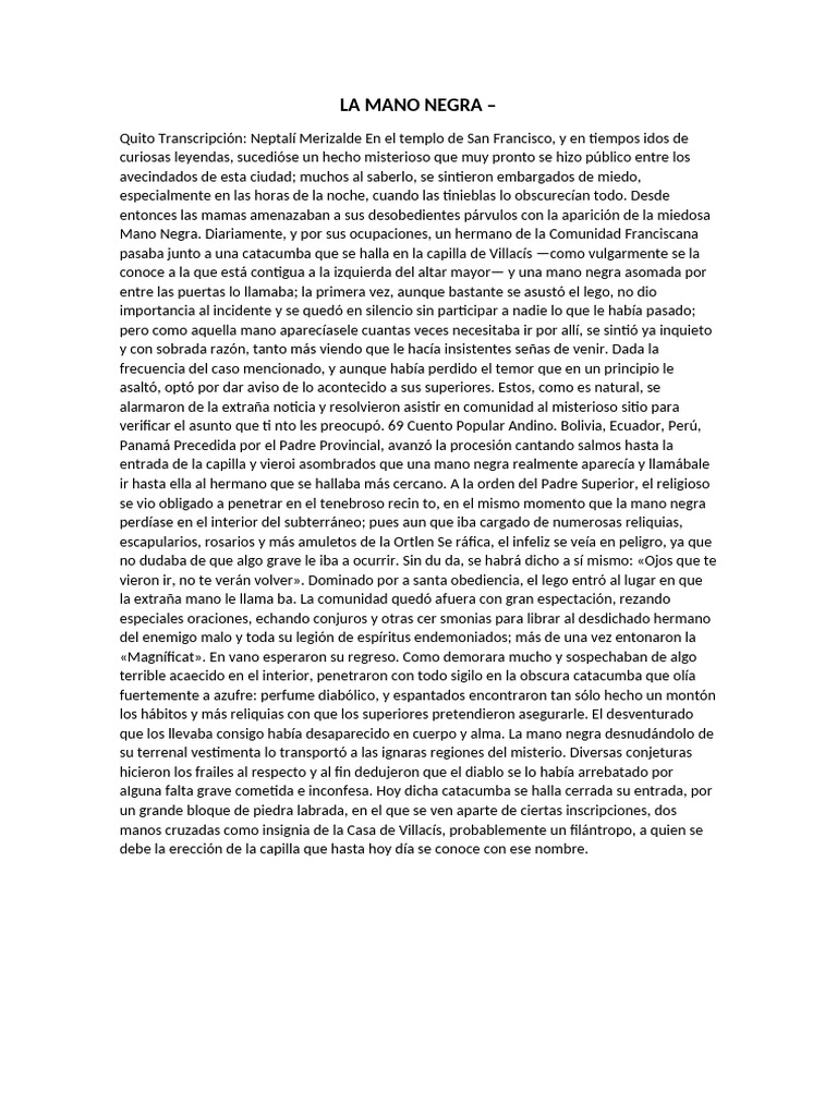La leyenda de la Mano Negra en Quito | PDF