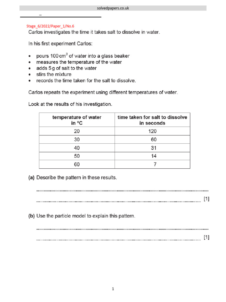 2023 2 Solubility Checkpoint Primary Chemistry Progression Stage 6 | PDF