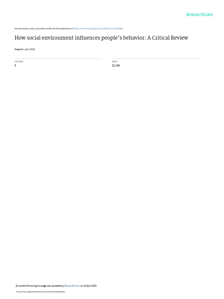 Social Environment's Impact on Behavior | PDF | Behavior | Human Behavior