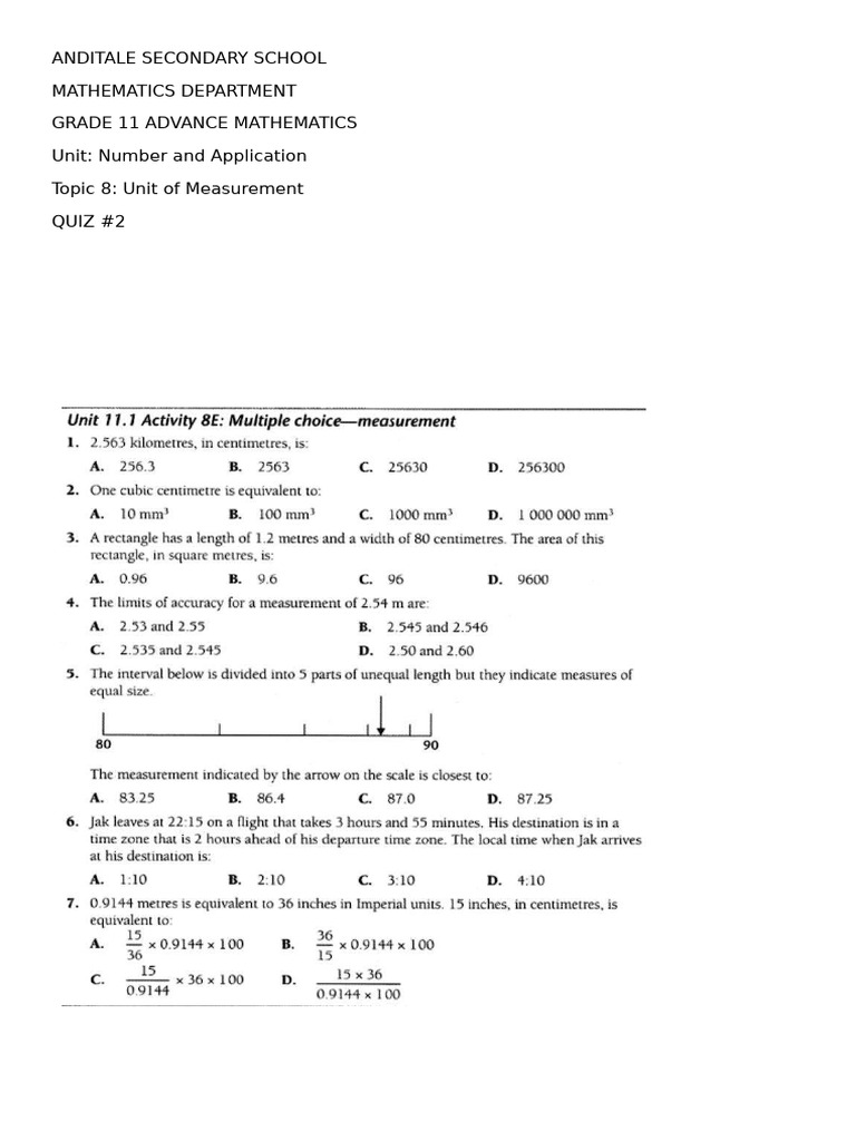 Anditale Secondary School Mathematics Department Grade 11 Advance ...