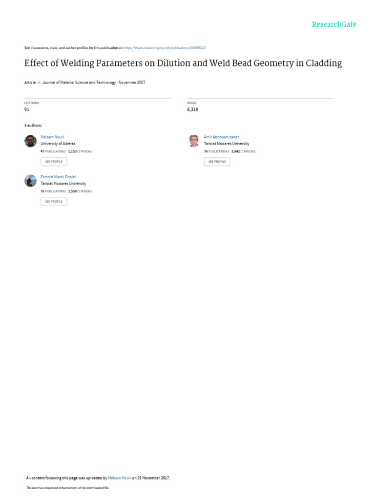 Effect of Welding Parameters On Dilution and Weld | PDF | Welding ...