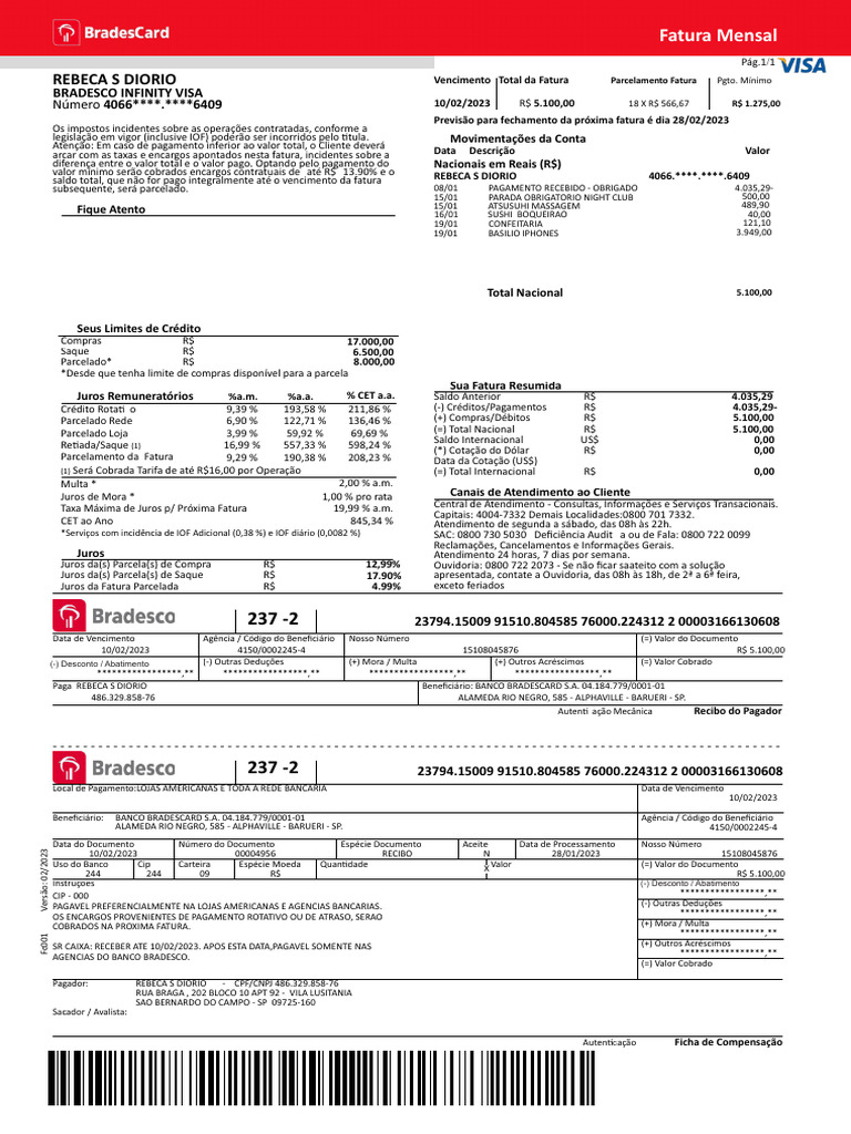 Fatura Bradesco Infinite | PDF | Microeconomia | Setor privado