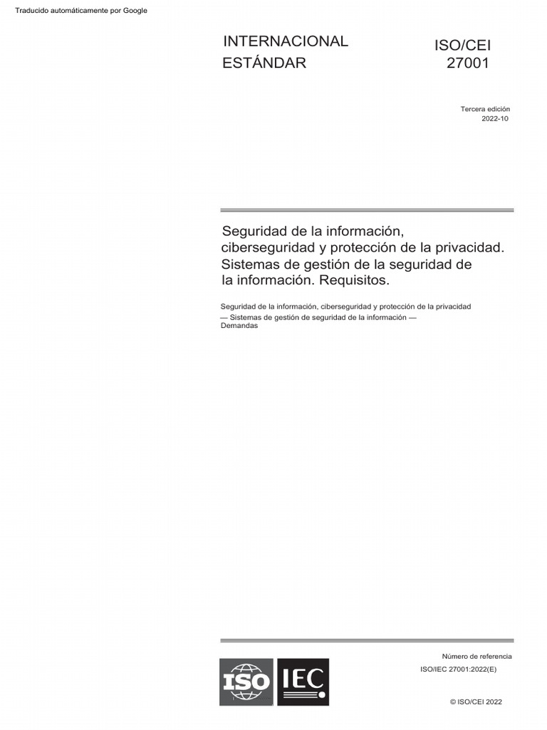 ISO IEC 27001-2022 - Español | PDF | Seguridad de información | Organización internacional para ...