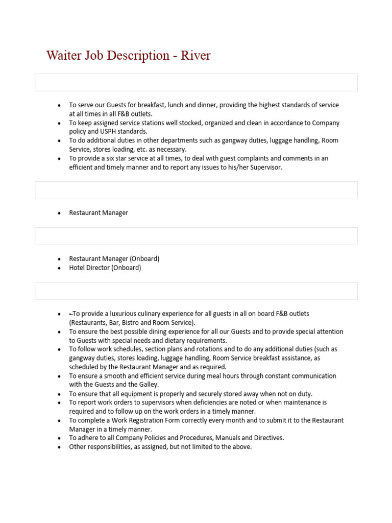 Waiter Job Description | PDF