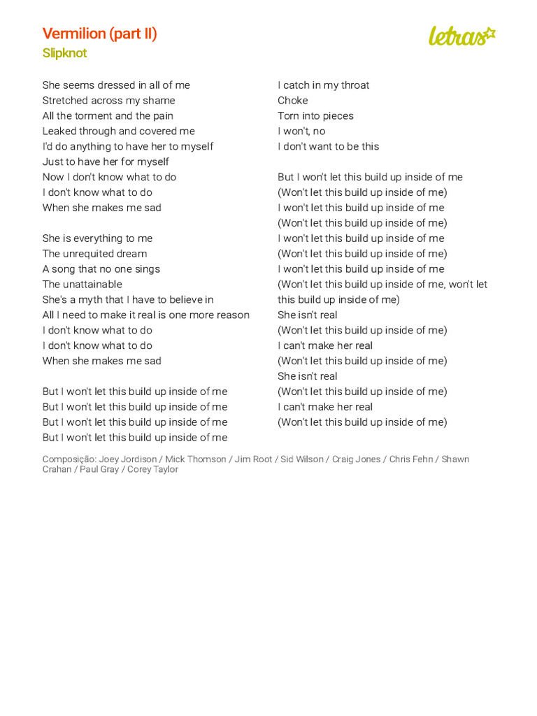 VERMILION (PART II) - Slipknot (Impressão) | PDF