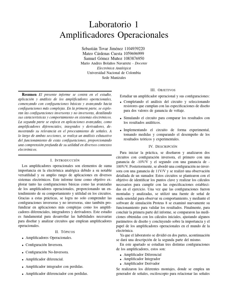 Informe Lab 1, Grupo 8 | PDF | Red eléctrica | Amplificador operacional