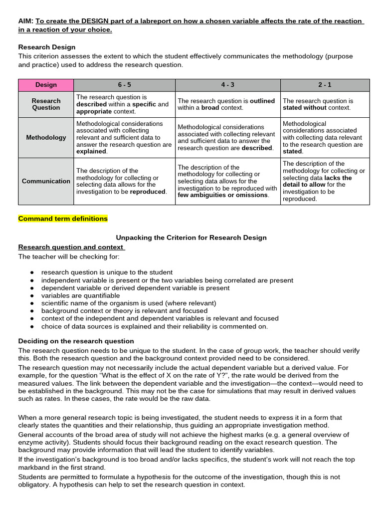 Designing+an+Investigation+(Summative+-+Criteria+B) | PDF | Methodology ...