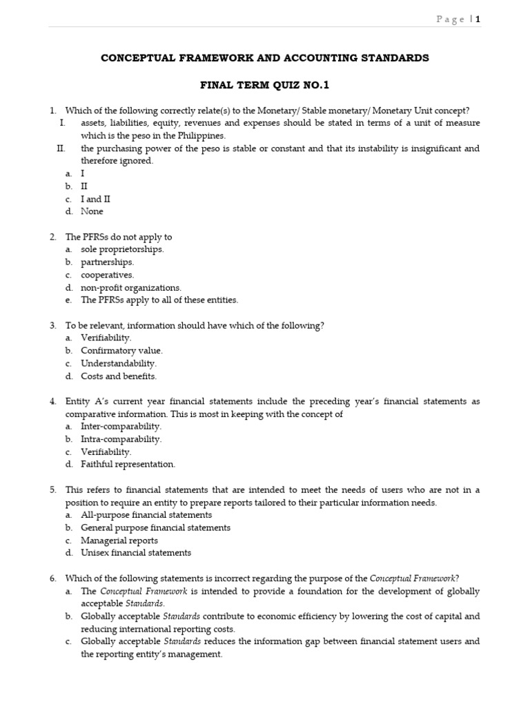 Quiz CFAS | PDF | Financial Statement | Financial Services