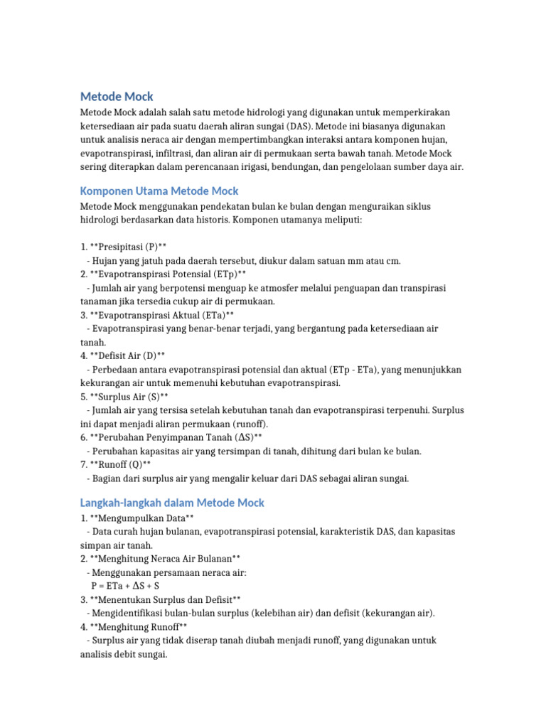 Metode Mock untuk Analisis Hidrologi | PDF