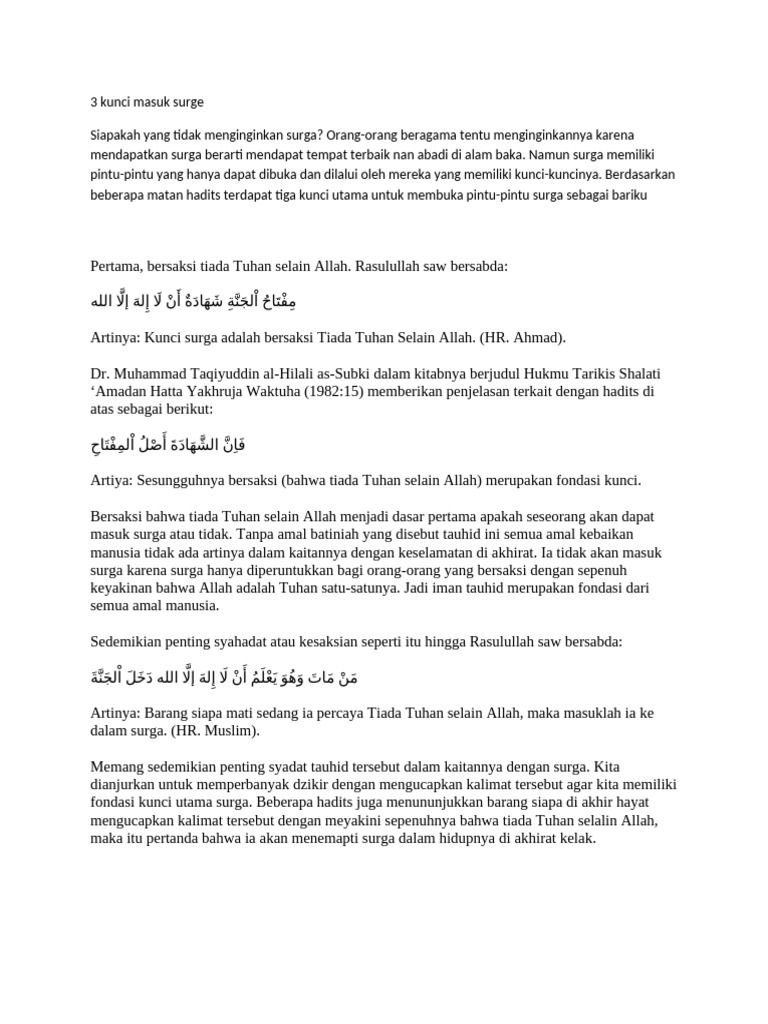 Khutbah Jumat Tema 3 Kunci Surga | PDF