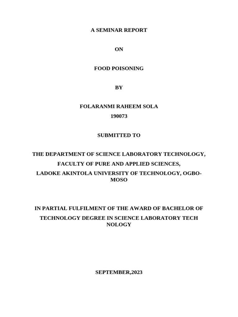 Food Poisoning Seminar Report by Fola-1 | PDF | Foodborne Illness ...