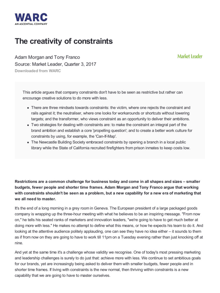 Embracing Constraints for Creative Solutions | PDF | Mindset | Innovation