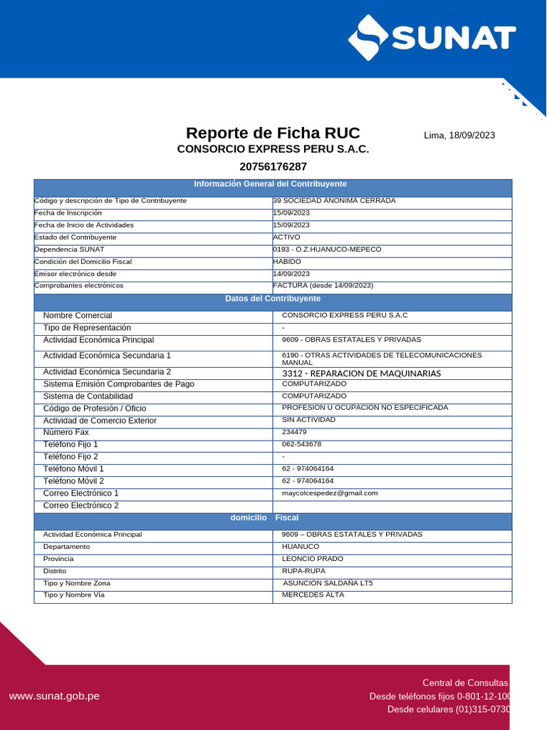 Reporte RUC Consorcio Express Perú S.A.C. | PDF | Telecomunicaciones ...