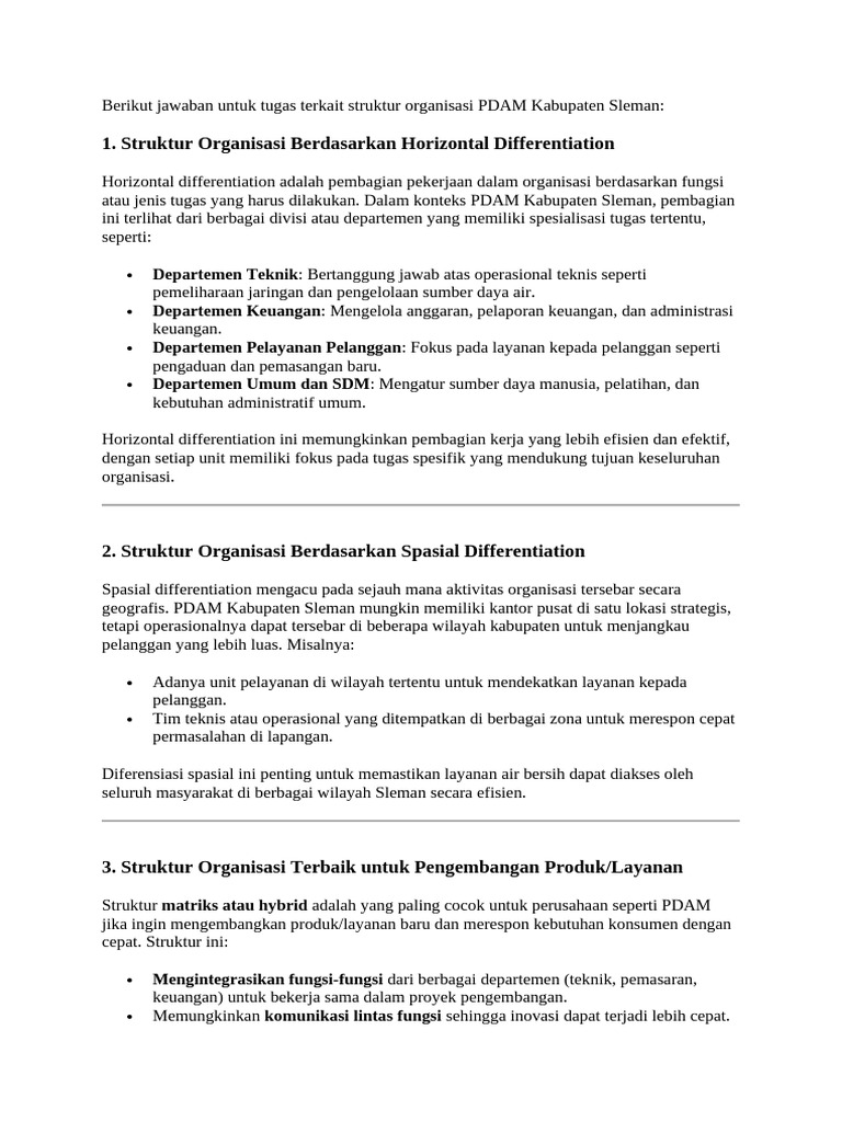 Berikut Jawaban Untuk Tugas Terkait Struktur Organisasi PDAM Kabupaten ...
