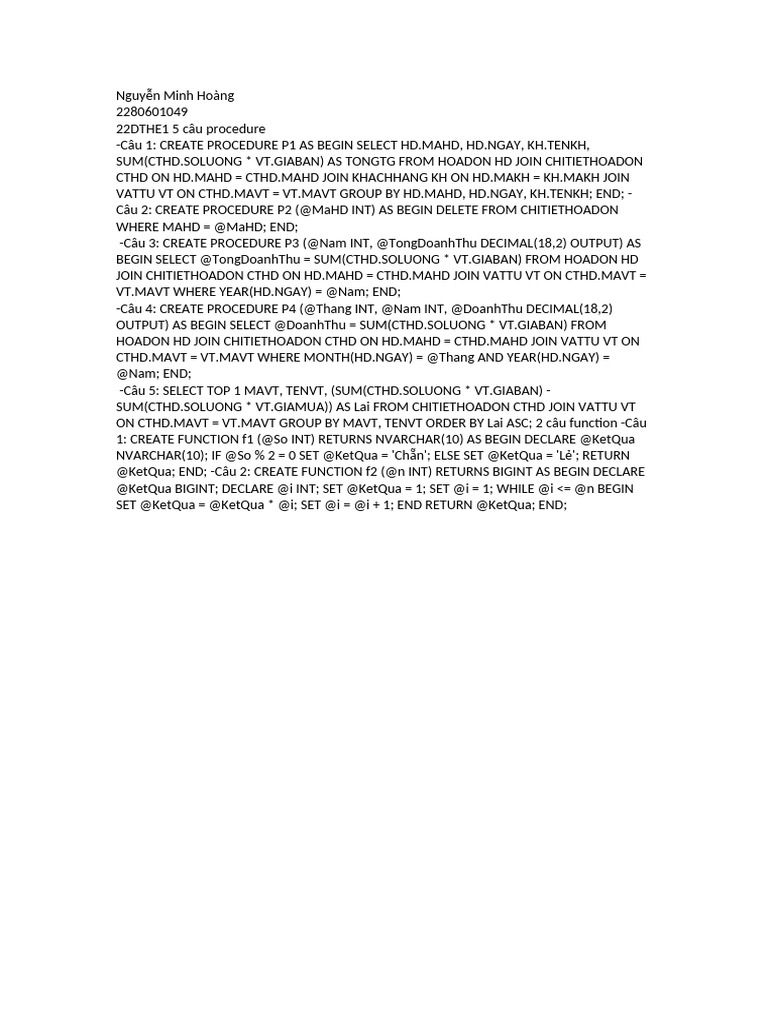 SQL Procedures and Functions Overview | PDF