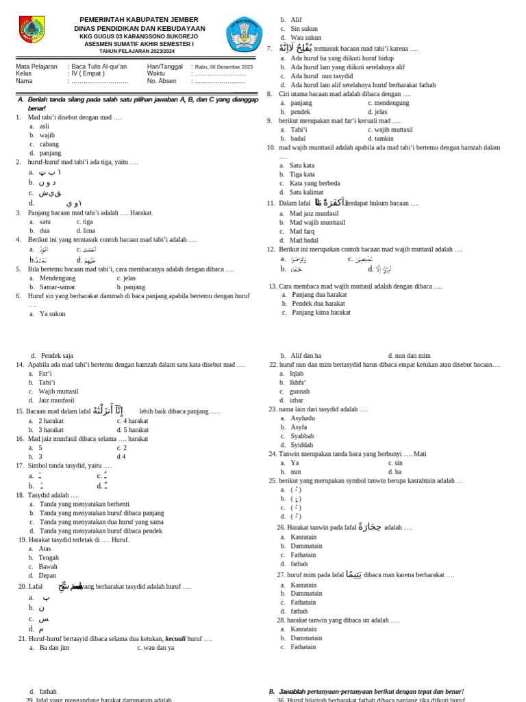 Soal Bta Kelas 4 | PDF