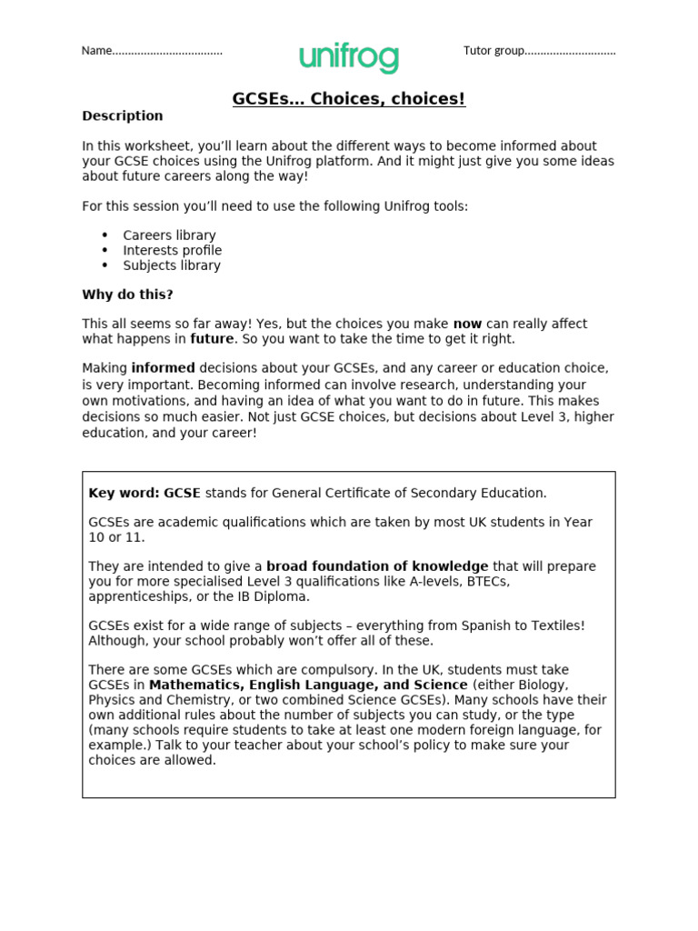 Gcses Choices, Choices!: Description | PDF | Cognition