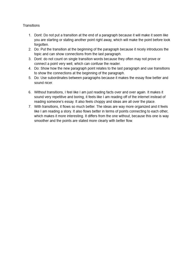 Effective Paragraph Transitions Guide | PDF