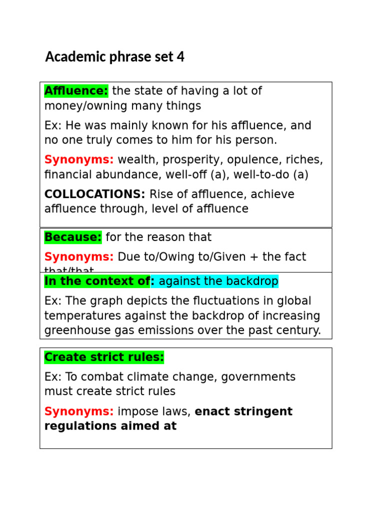 Academic Phrase Set 4 | PDF