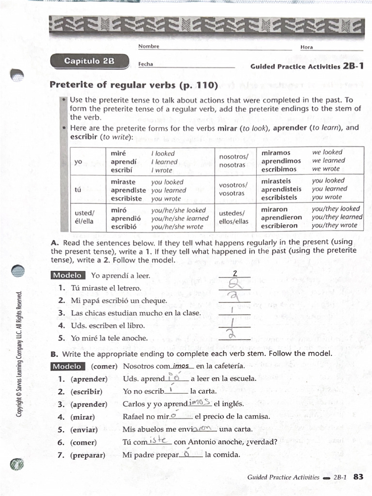 2b- Preterite HW | PDF