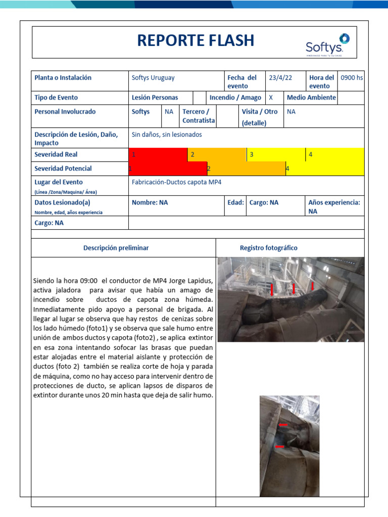 23.04.22 Reporte Flash Amago en ductos de capota - Softys Uruguay - MP4 | PDF