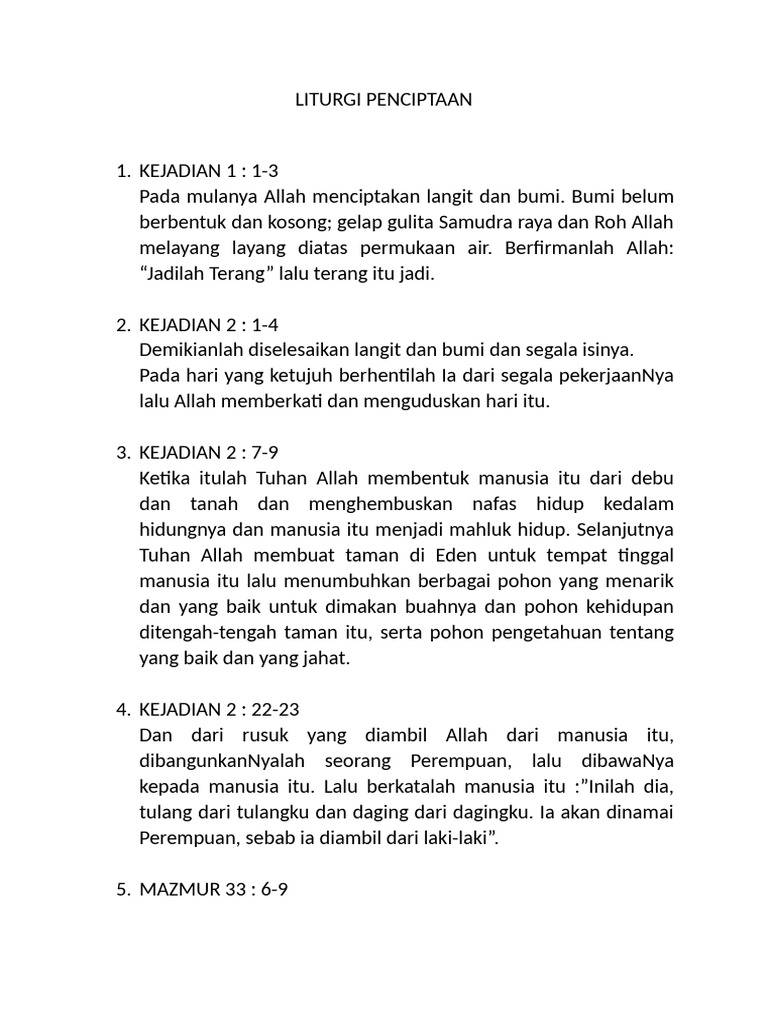 Liturgi Penciptaan | PDF