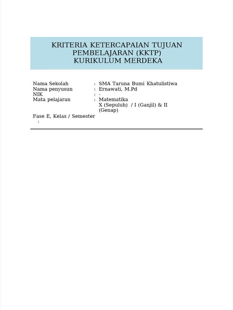 contoh KKTP MTK | PDF