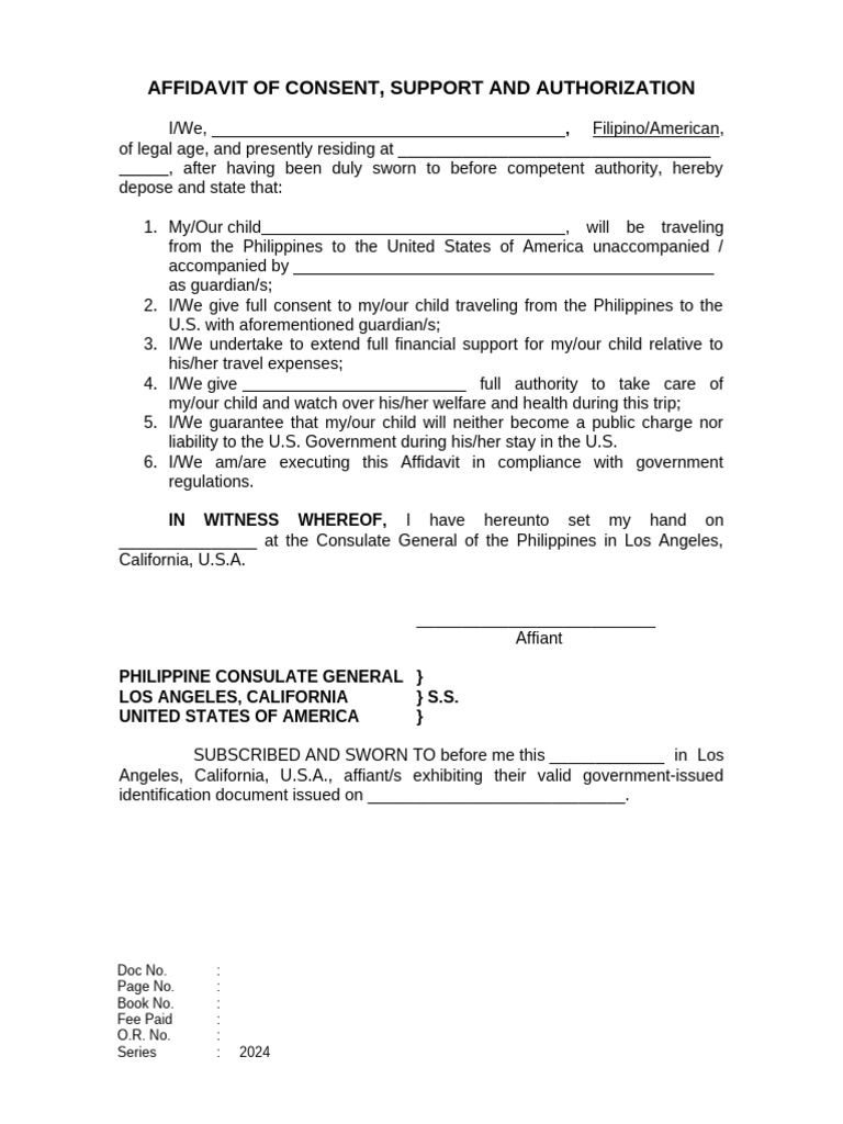 Affidavit of Consent Support and Authorization | PDF