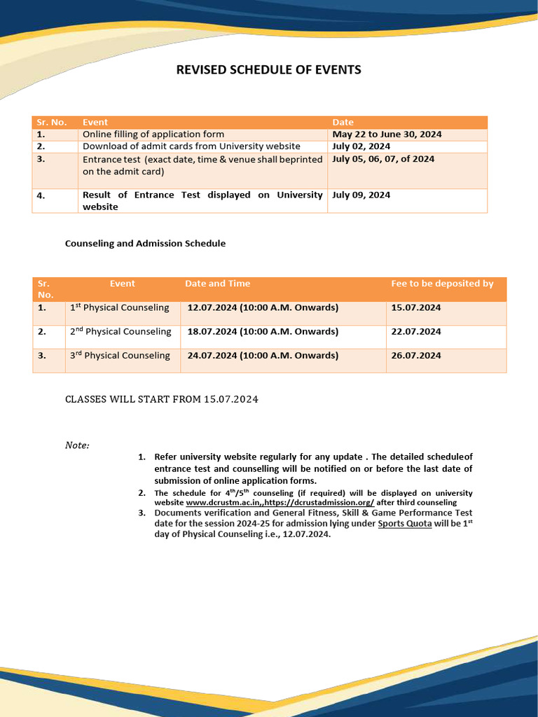 2024 Admission Schedule and Events | PDF