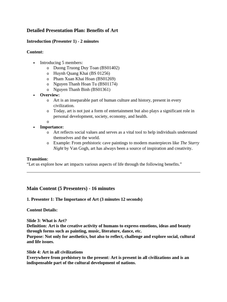 Detailed Presentation Plan - Sao Chép | PDF | Critical Thinking | Thought