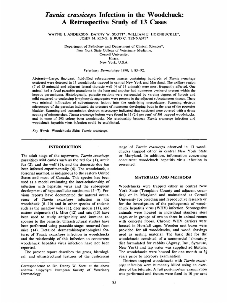 Taenia Crassiceps Infection in The Woodchuck - A Retrospective Study of ...