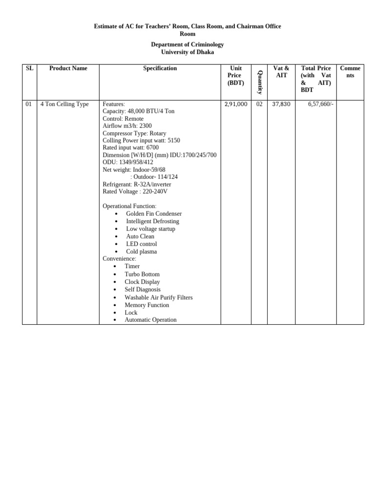 AC Specification Room Wise 2 | PDF | Power Inverter | Engineering ...