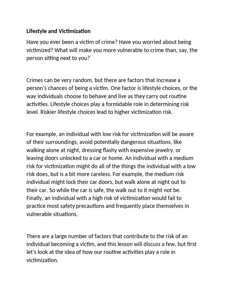 Lifestyle and Victimization | PDF | Crimes | Crime & Violence