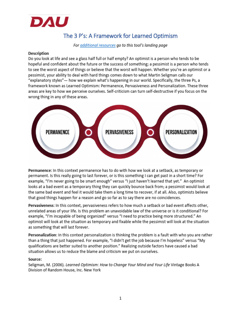 The 3Ps Worksheet | PDF | Optimism | Psychological Concepts
