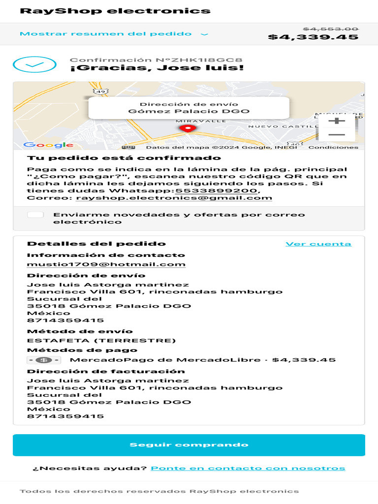 Pantalla de Pago - RayShop Electronics | PDF