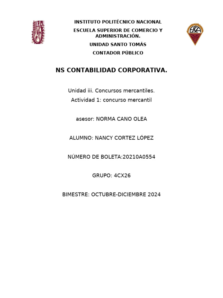 Act.1u3 - Coco - Concurso Mercantil | PDF | Bancarrota | Liquidación