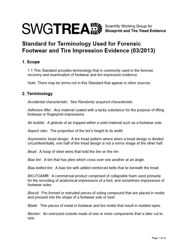 Swgtread 15 Standard For Terminology Used For Forensic Footwear and ...