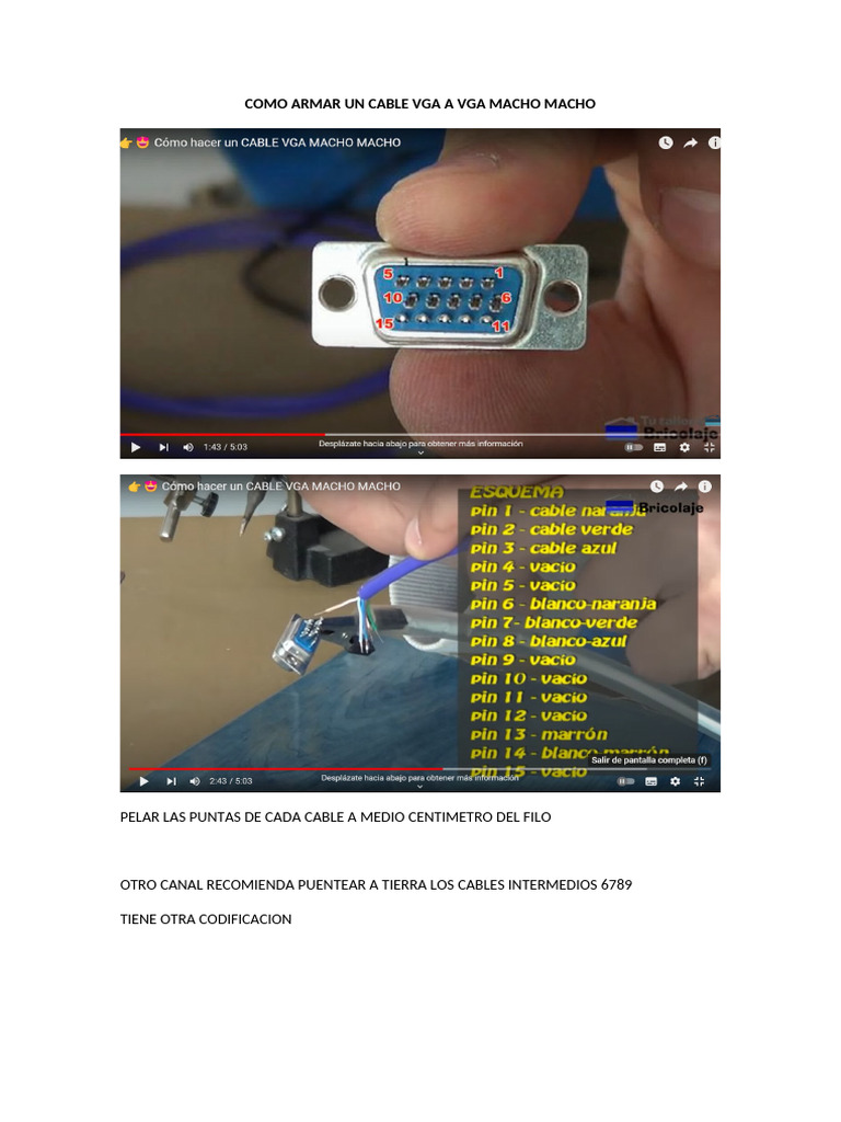 COMO ARMAR UN CABLE VGA A VGA MACHO MACHO | PDF