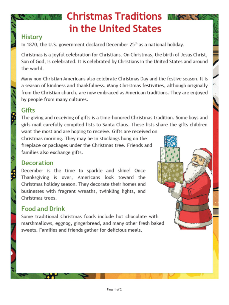 Christmas Traditions in The United States Reading Comprehension ...