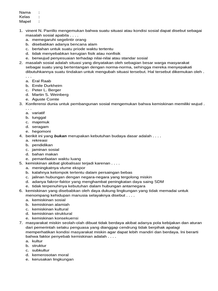 SOAL SUMATIF SOSIOLOGI KLS IX 2024 | PDF