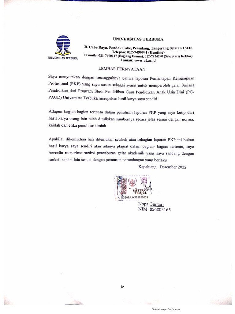 Lembar Pernyataan Nopa Scan | PDF