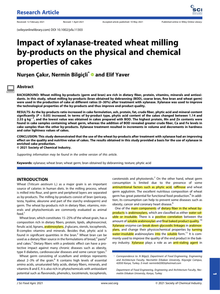 Impact of Xylanase-Treated Wheat Milling By-Products On The Physical ...
