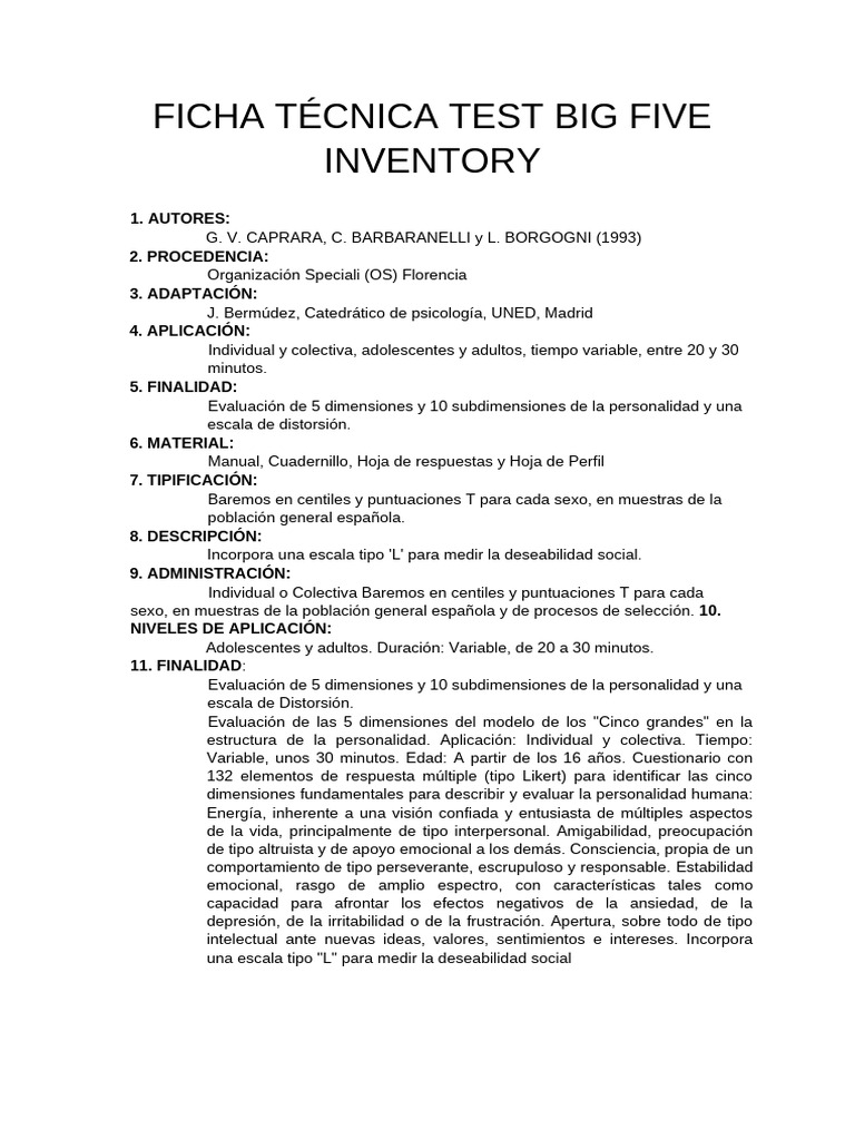 Test BFI | PDF | Las emociones | Empatía