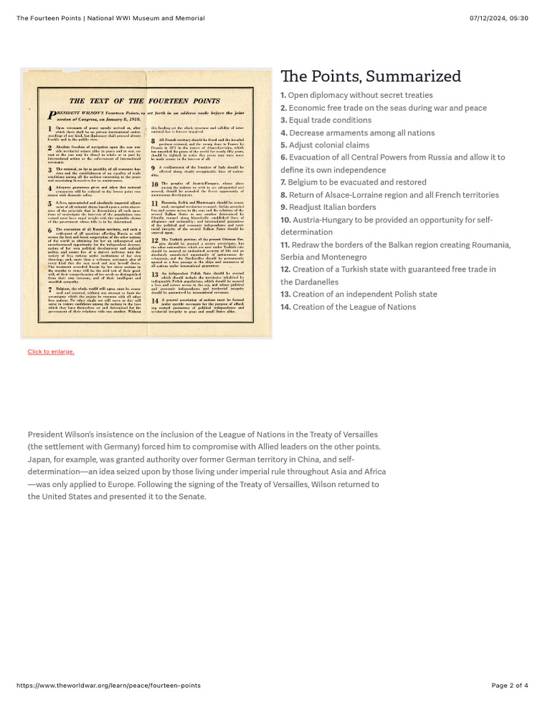 The Fourteen Points - National WWI Museum and Memorial | PDF | World ...