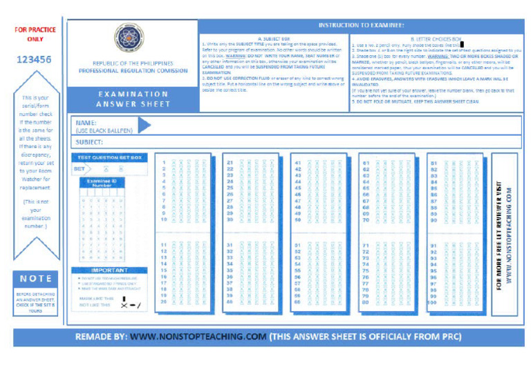 PRC Answer Sheet | PDF