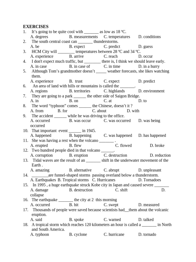 Weather and Vocabulary Exercises | PDF | Tropical Cyclones | Storms