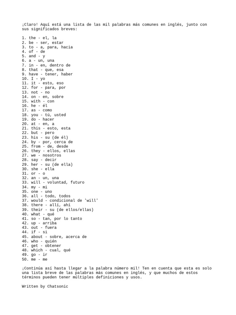 Mll Palabras Ingles | PDF