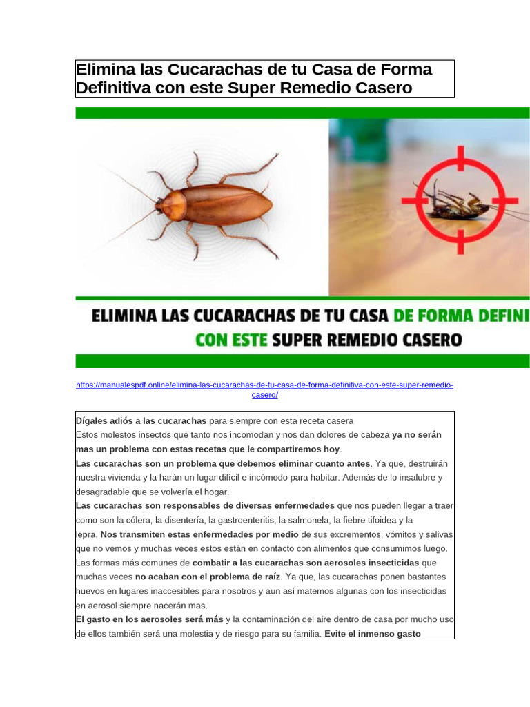 Elimina las Cucarachas de tu Casa de Forma Definitiva con este Super Remedio Casero | PDF