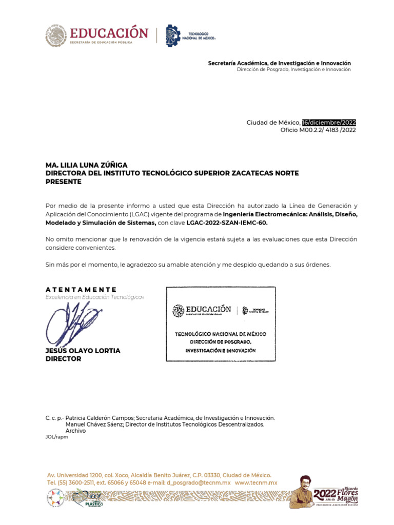 Its Zacatecasnte of m00.2.2-4183-2022 Autoriza Lgac-2022-Szan-Iemc-60 | PDF