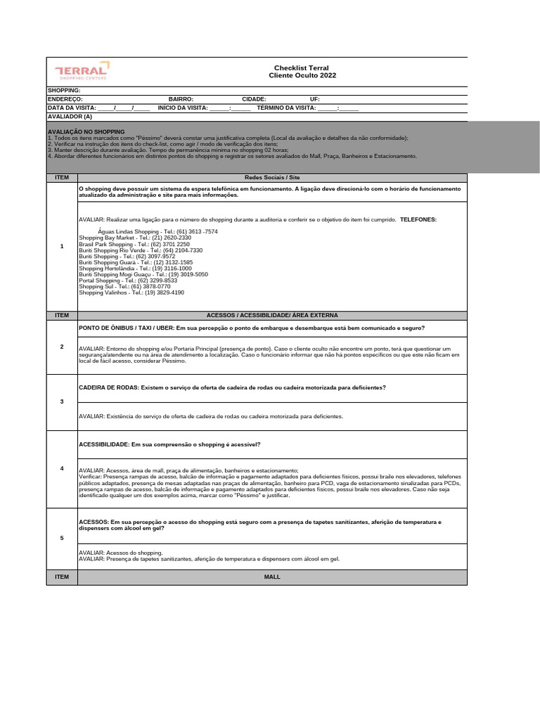 TSC - Checklist Terral - Cliente Oculto - 2022 - REV1 | PDF ...